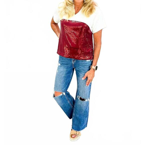 Mary Square | Tops | New Mary Square Diane Sequin Top In Maroon | Poshmark